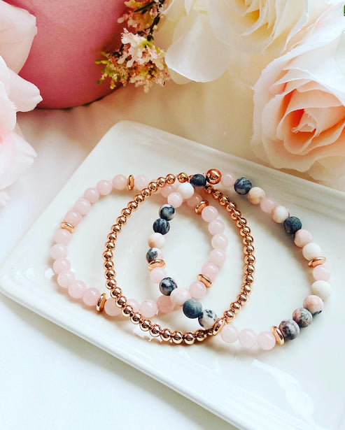 Pink Zebra Jasper and Rose Quartz Stacking Sets – Little Lotus Designs